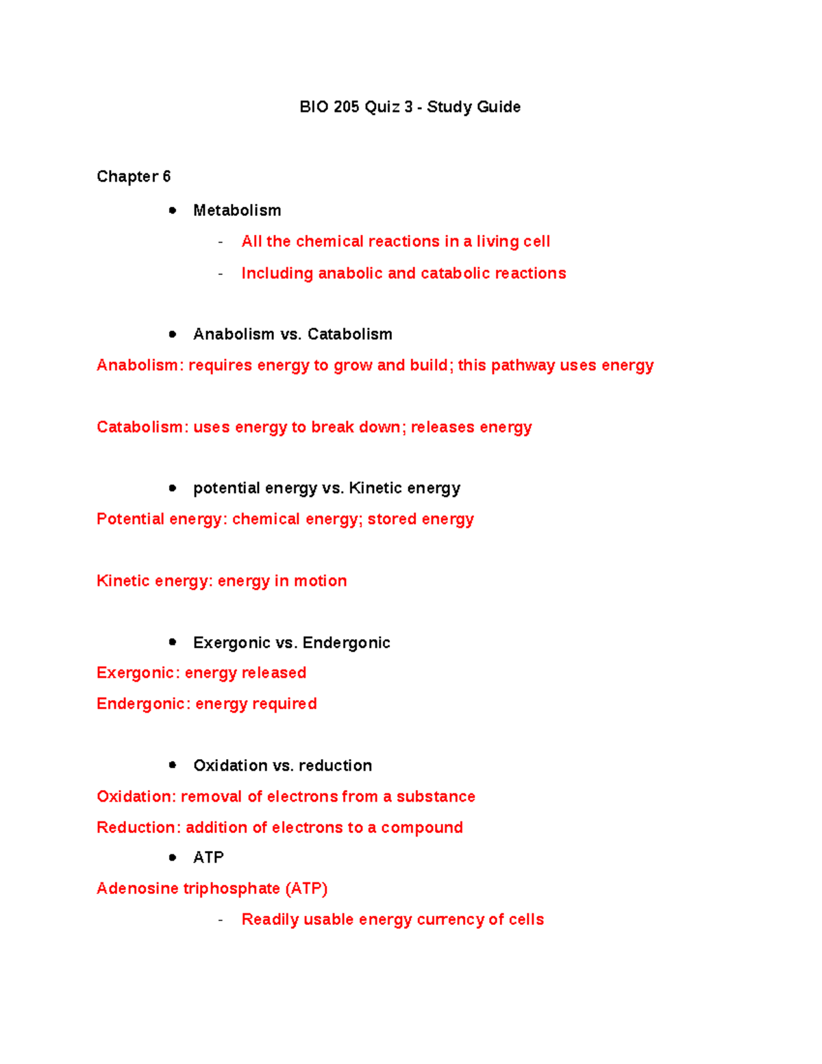 BIO 205 Quiz 3 Study Guide 2020 - BIO 205 Quiz 3 - Study Guide Chapter ...