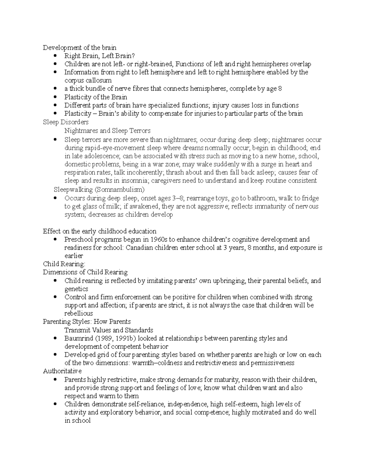 Part 2 - Lecture notes second part - Development of the brain Right ...