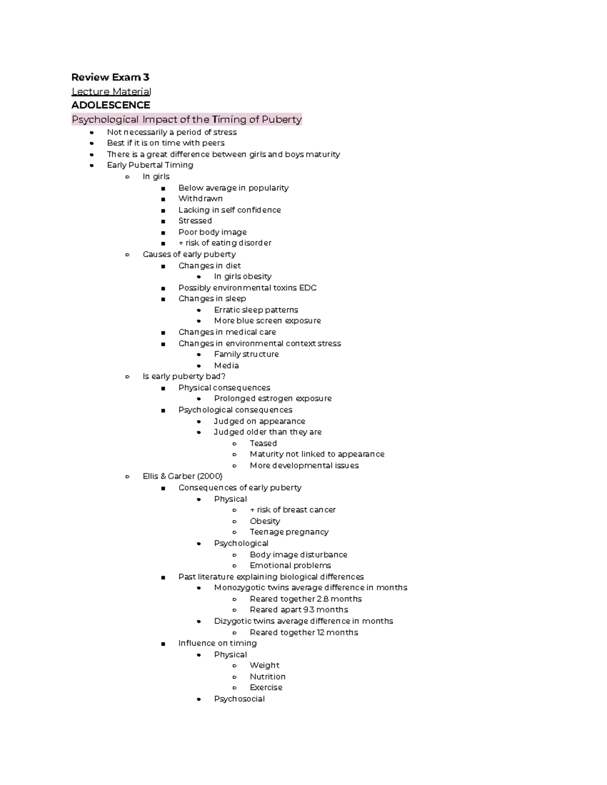 Psych 220 Review Sheet Exam 3 - Review Exam 3 Lecture Material ...