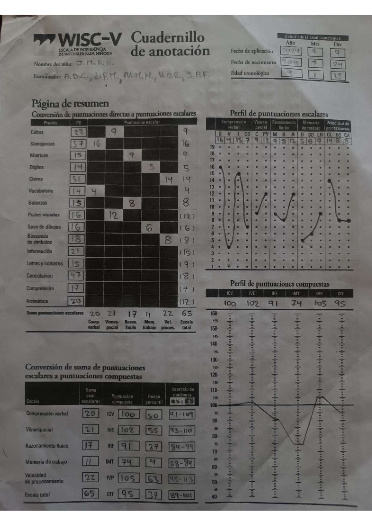 Protocolo WISC V - Cuadernillo Calculo de la edad cronologica Año Mes ...