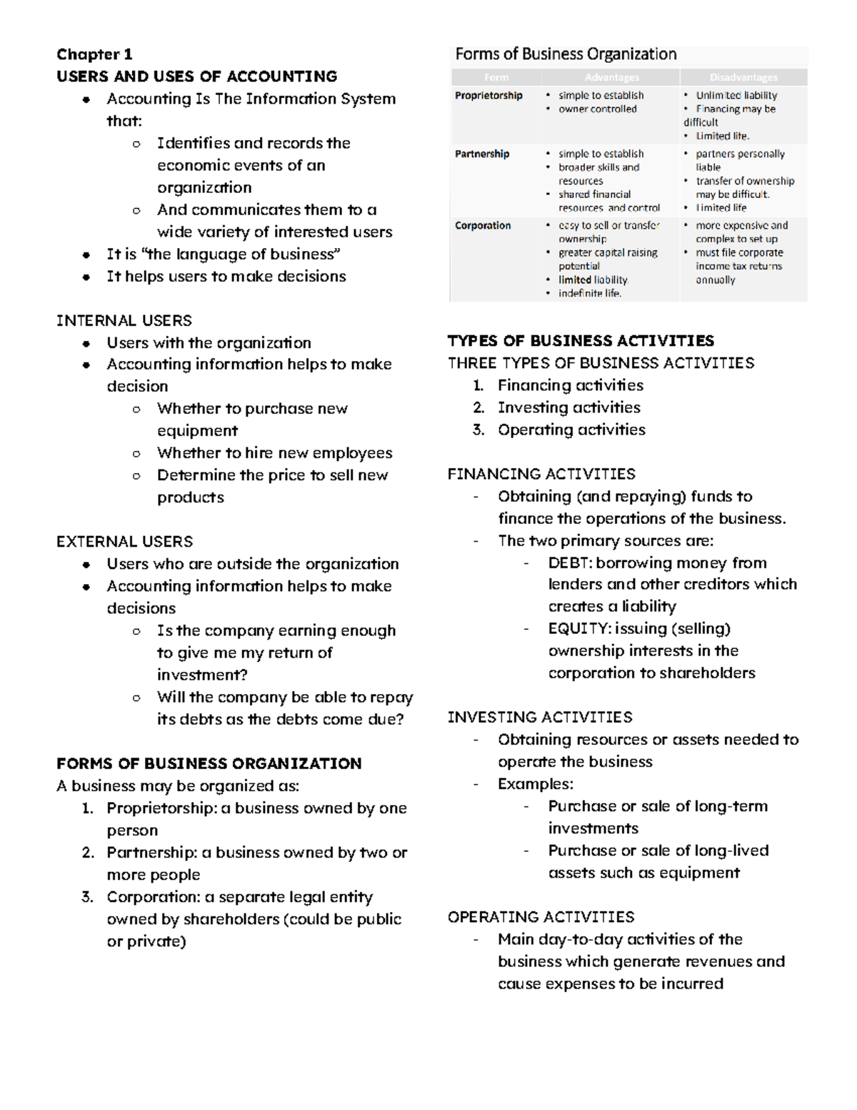 Accounting 1340 - Chapter 1 USERS AND USES OF ACCOUNTING Accounting Is ...
