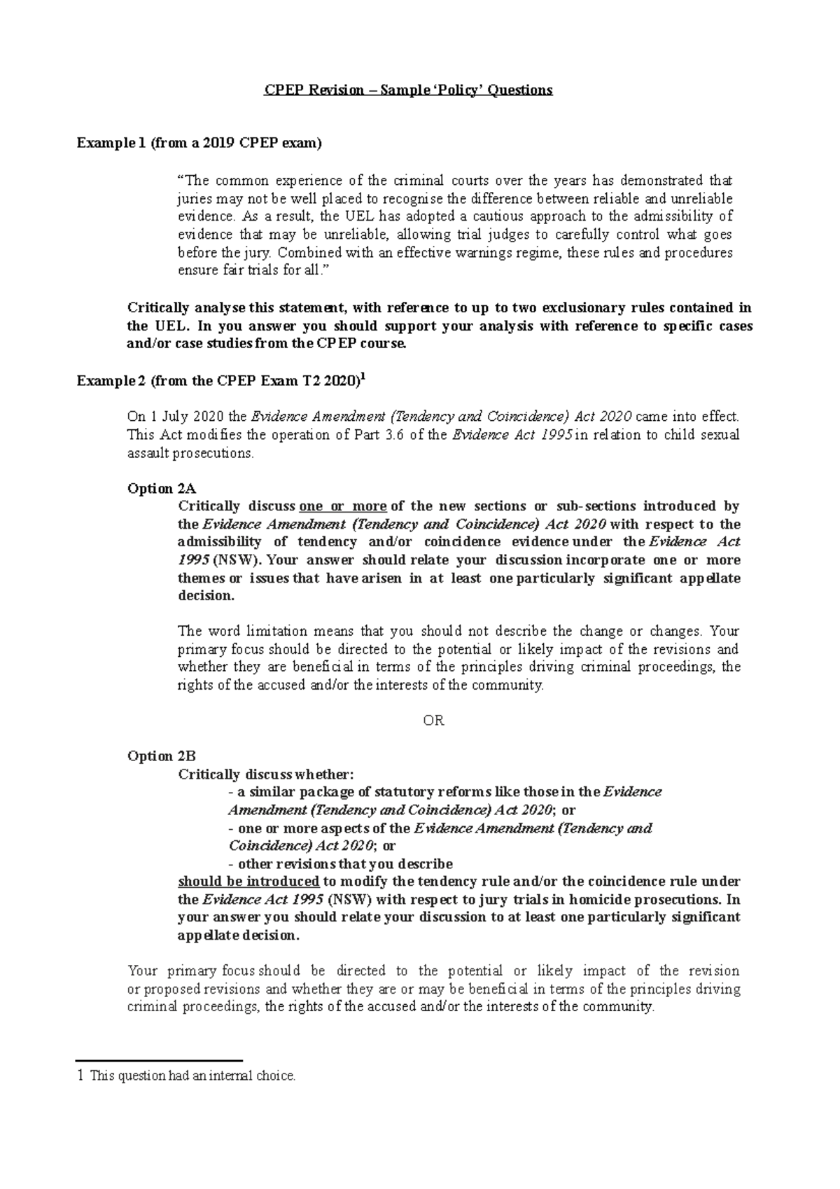 Revision Examples of Essay Style Questions - CPEP Revision – Sample ...