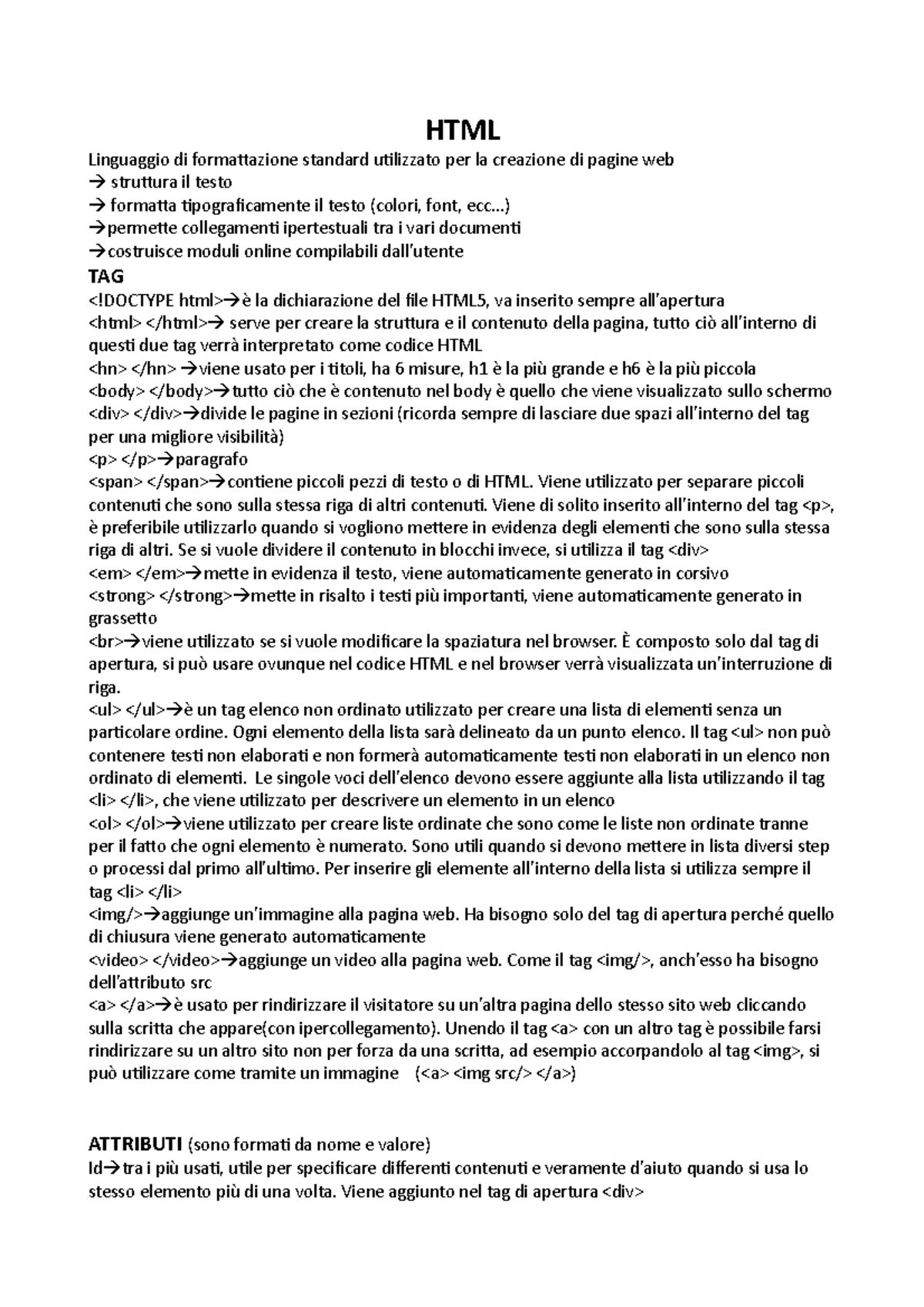 riassunto parte html informatica - HTML Linguaggio di formattazione ...