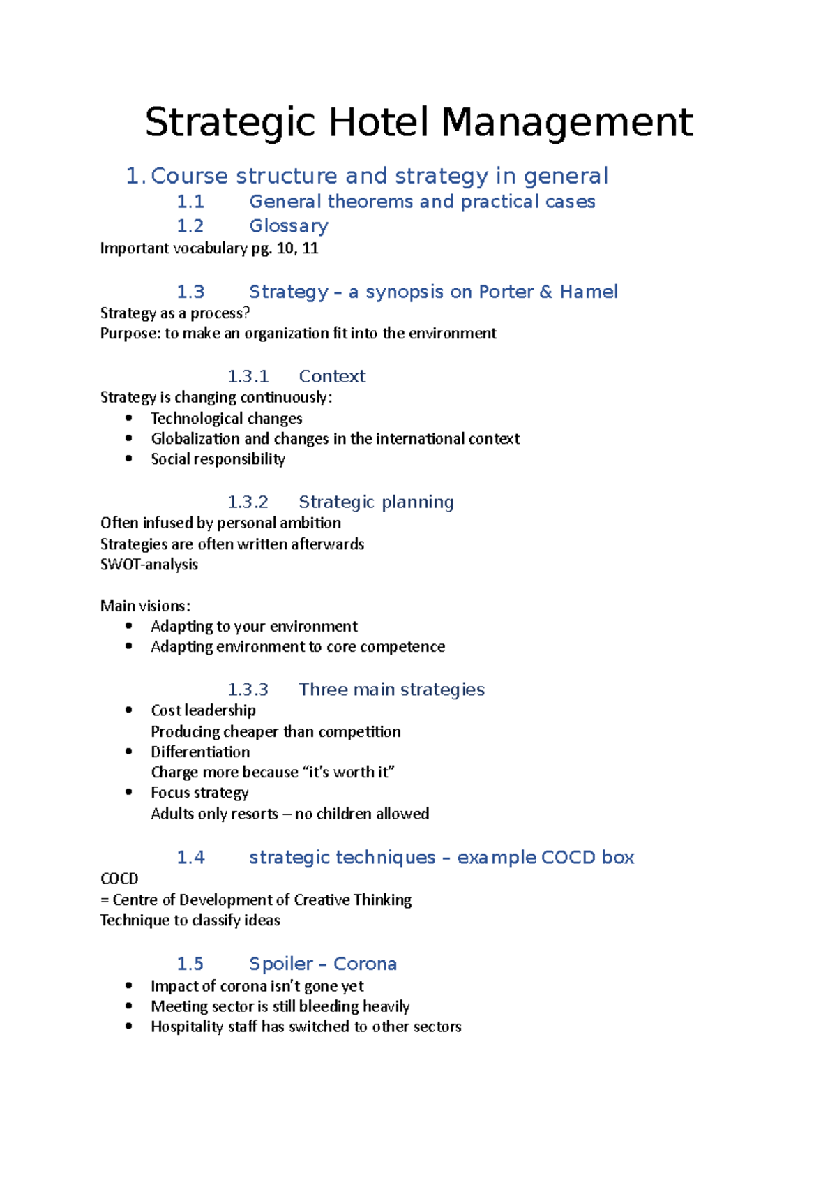 Strategic Hotel Management hoofdstuk 0 en 1 - Strategic Hotel ...