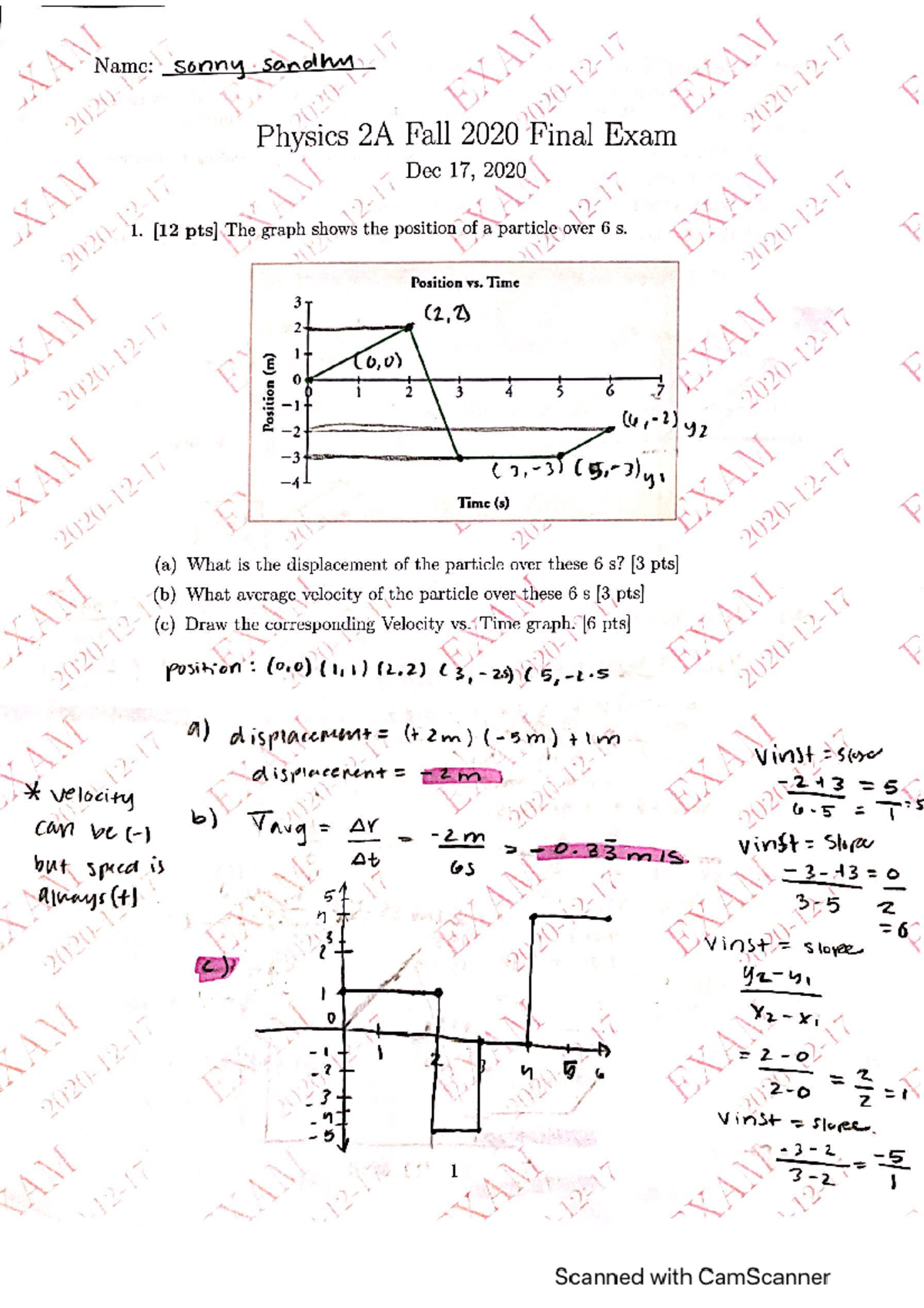 Physics final 50 sjsu - Name: sonny sandhm 2020, Physics 2A Fall 2020 ...