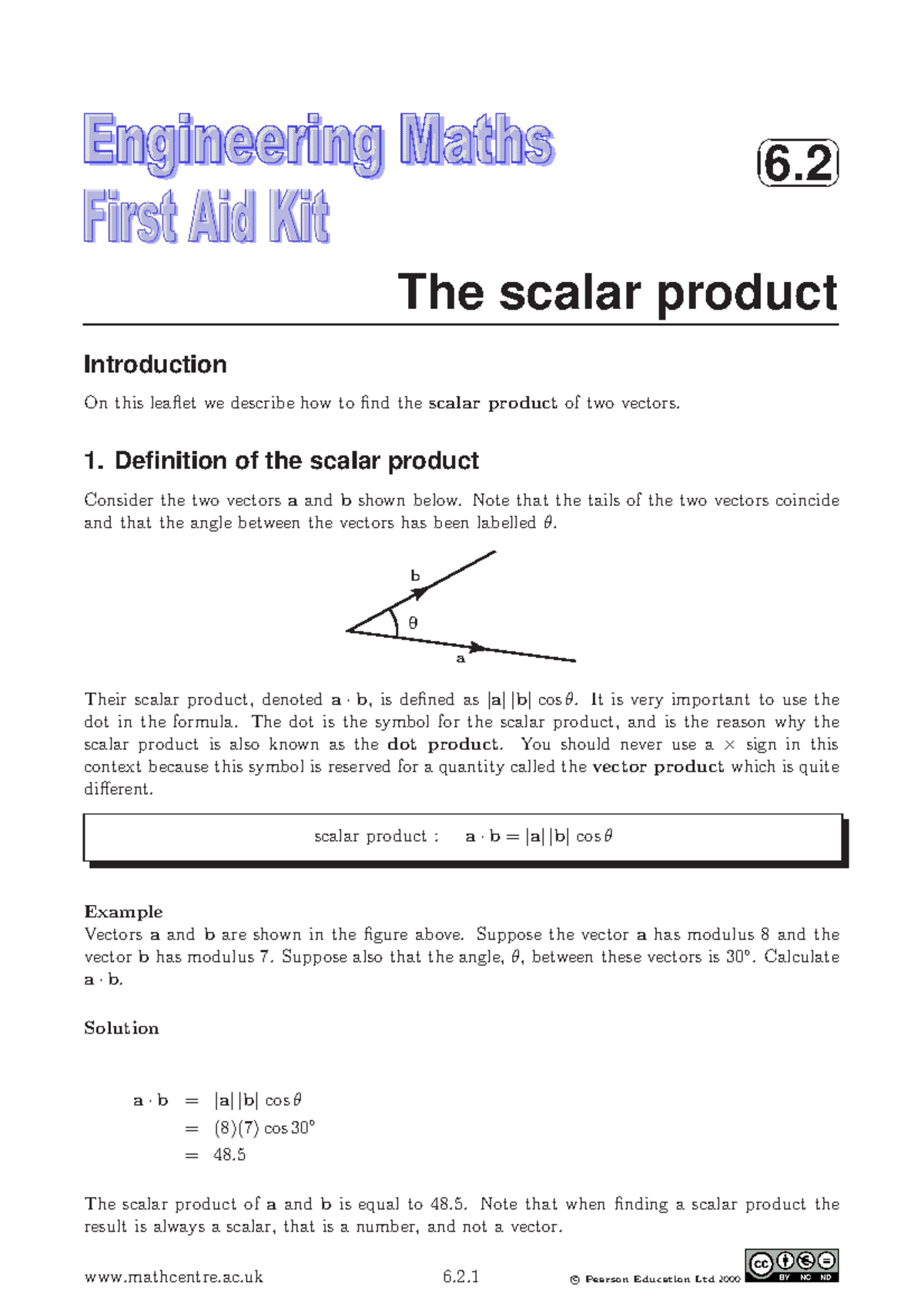 6 2 - Mathematics - 6. The scalar product Introduction On this leaflet ...