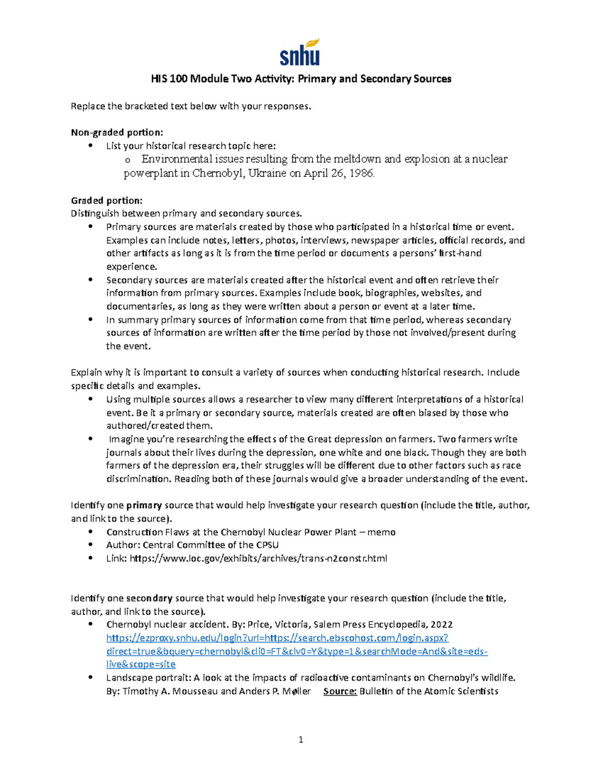 HIS 100 Module Two Activity Sources - HIS 100 Module Two Activity ...