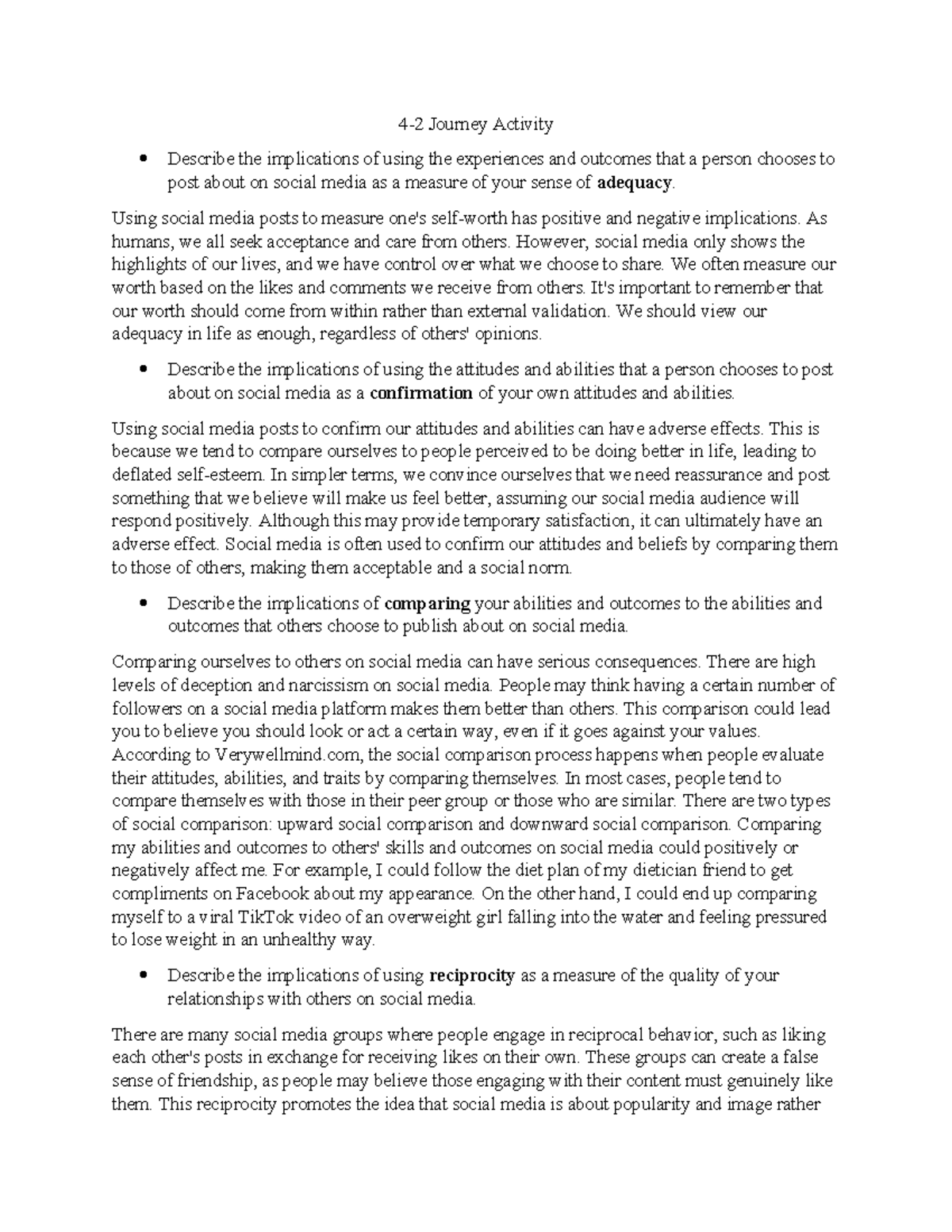 PSY 355 Module Four Activity - 4-2 Journey Activity Describe the ...