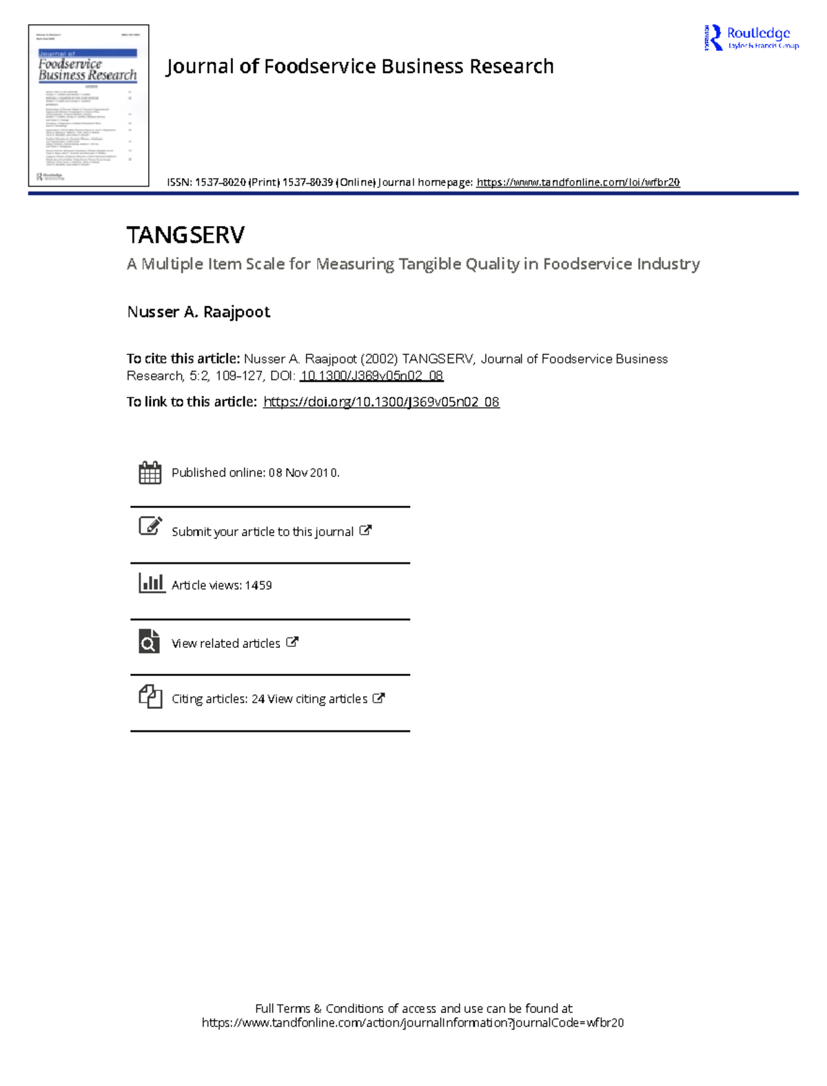 Tangserv A multiple item scale for measuring tangible quality in ...