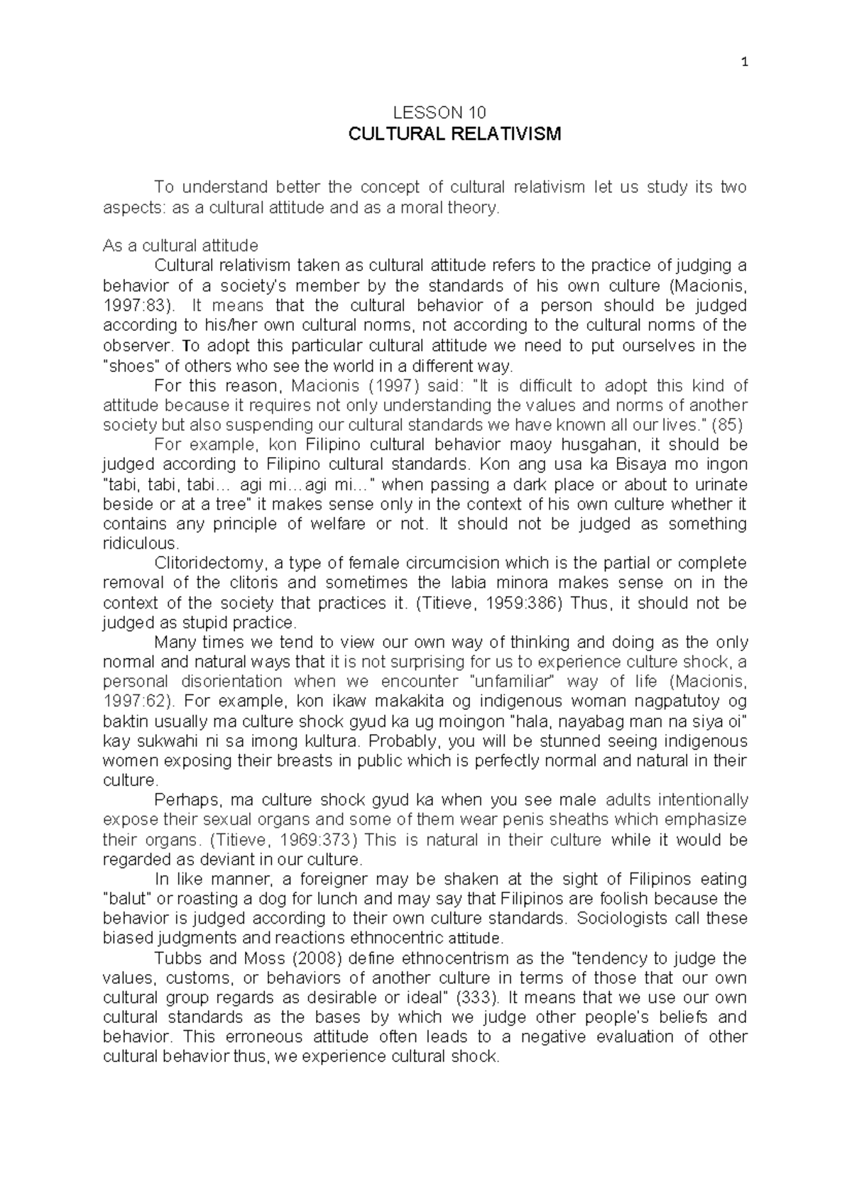 Ethics NEW 10 Cultural Relativism - LESSON 10 CULTURAL RELATIVISM To ...