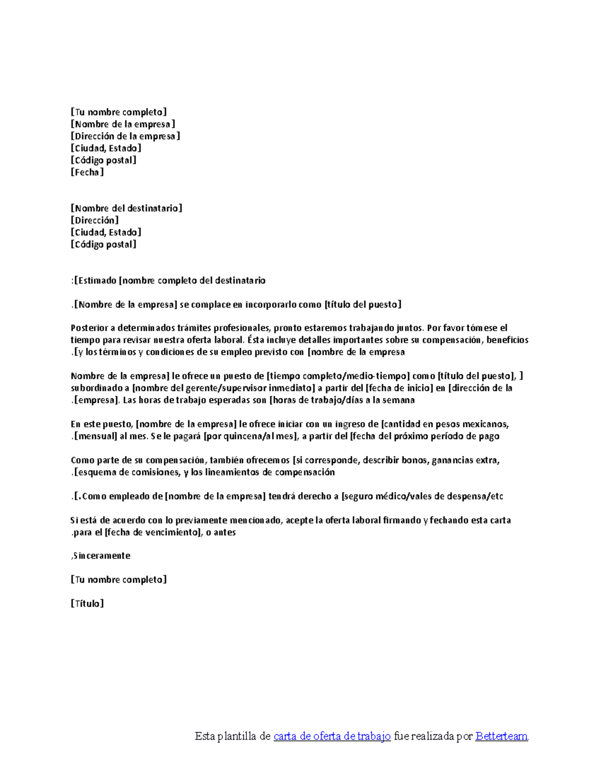 Plantilla carta de oferta de trabajo descarga 20220907 - [Tu nombre ...