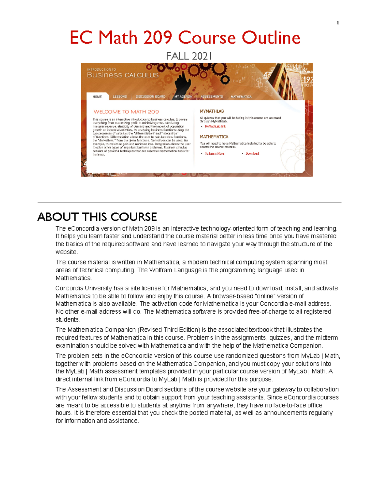 MATH209 EC 2 21 - course outline - EC Math 209 Course Outline FALL 2021 ...