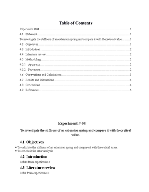 Experiment 2lllll - Table of Contents Experiment - Studocu