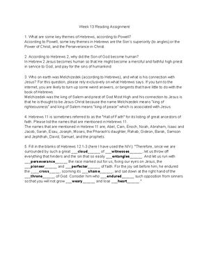 Week 2 Bible Reading Assignment - Week 2 Bible Reading Assignment Who ...