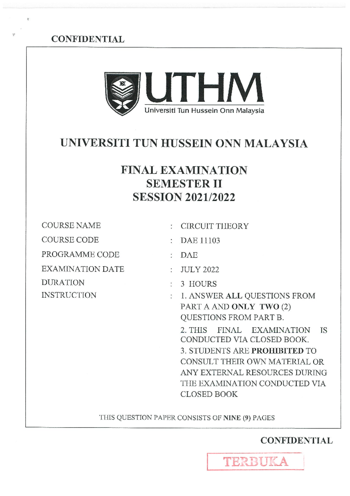 circuit theory past year activities in class for student - CONFIDENTIAL ...