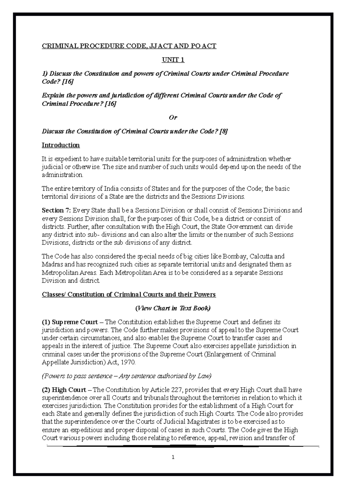 Cr Pc (1 - 5) - Criminal Procedure Code Notes for Law students under ...