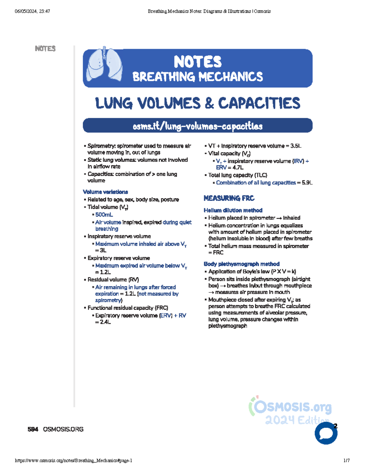 Breathing Mechanics Notes Diagrams Illustrations Osmosis Physiology