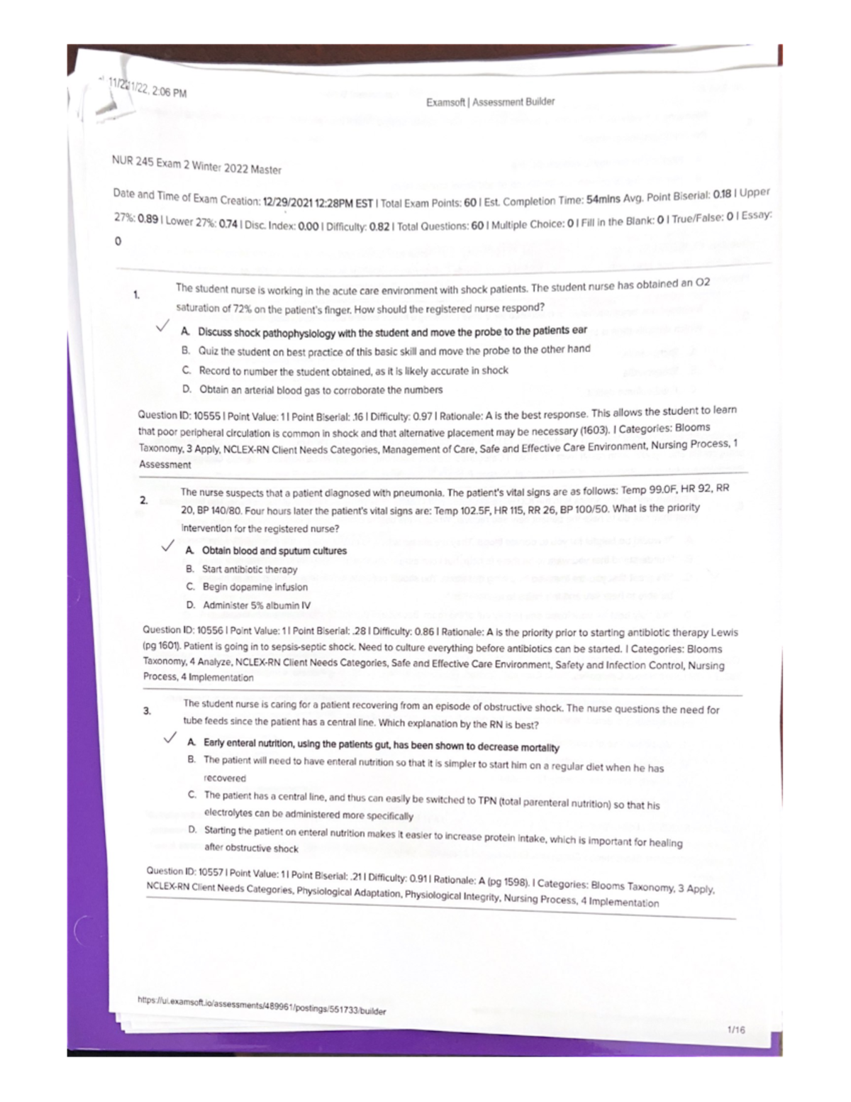245 exam2 - practice materials - NUR 245 - Studocu