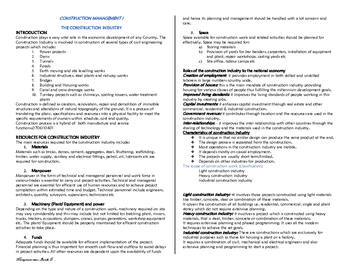 Construction Management I short - CONSTRUCTION MANAGEMENT I THE ...