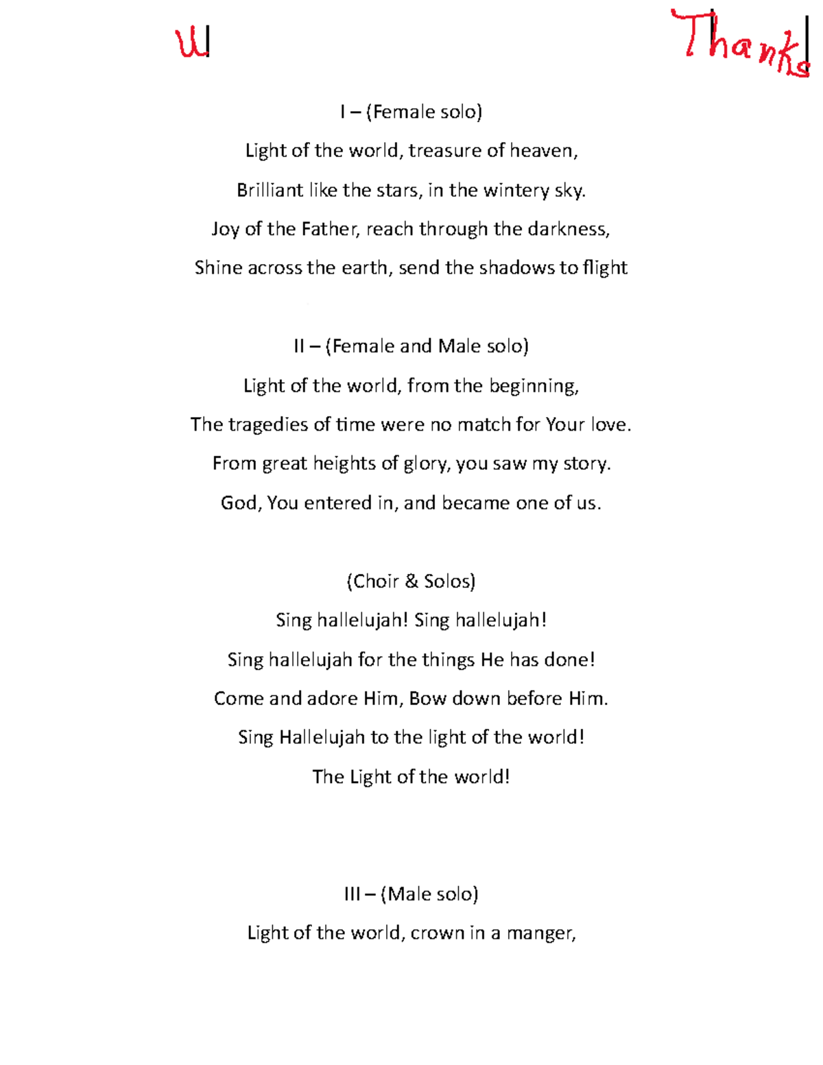 The Light of the world song - I – (Female solo) Light of the world ...