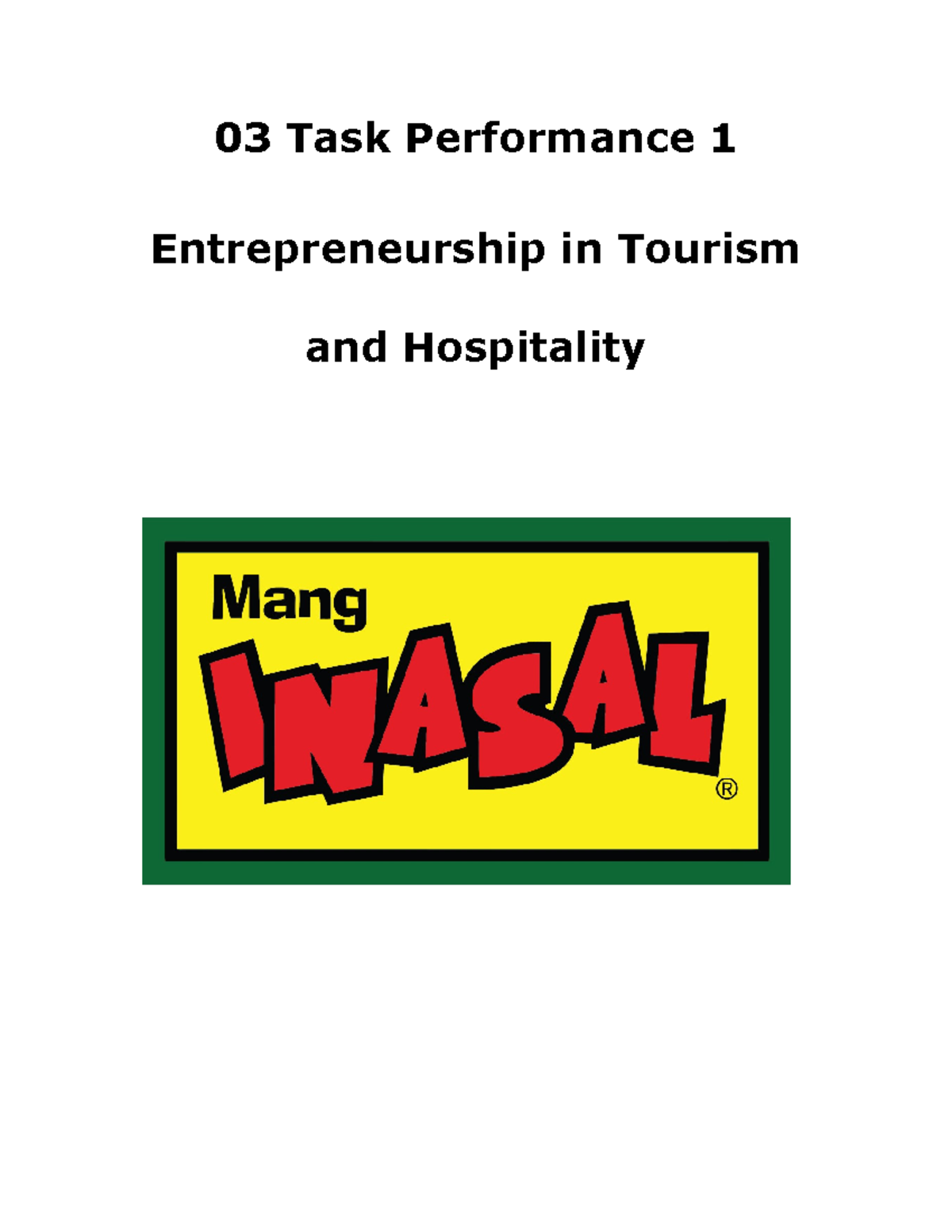 03 Task Performance 1 ARG Entrep - 03 Task Performance 1 Entrepreneurship in Tourism and ...