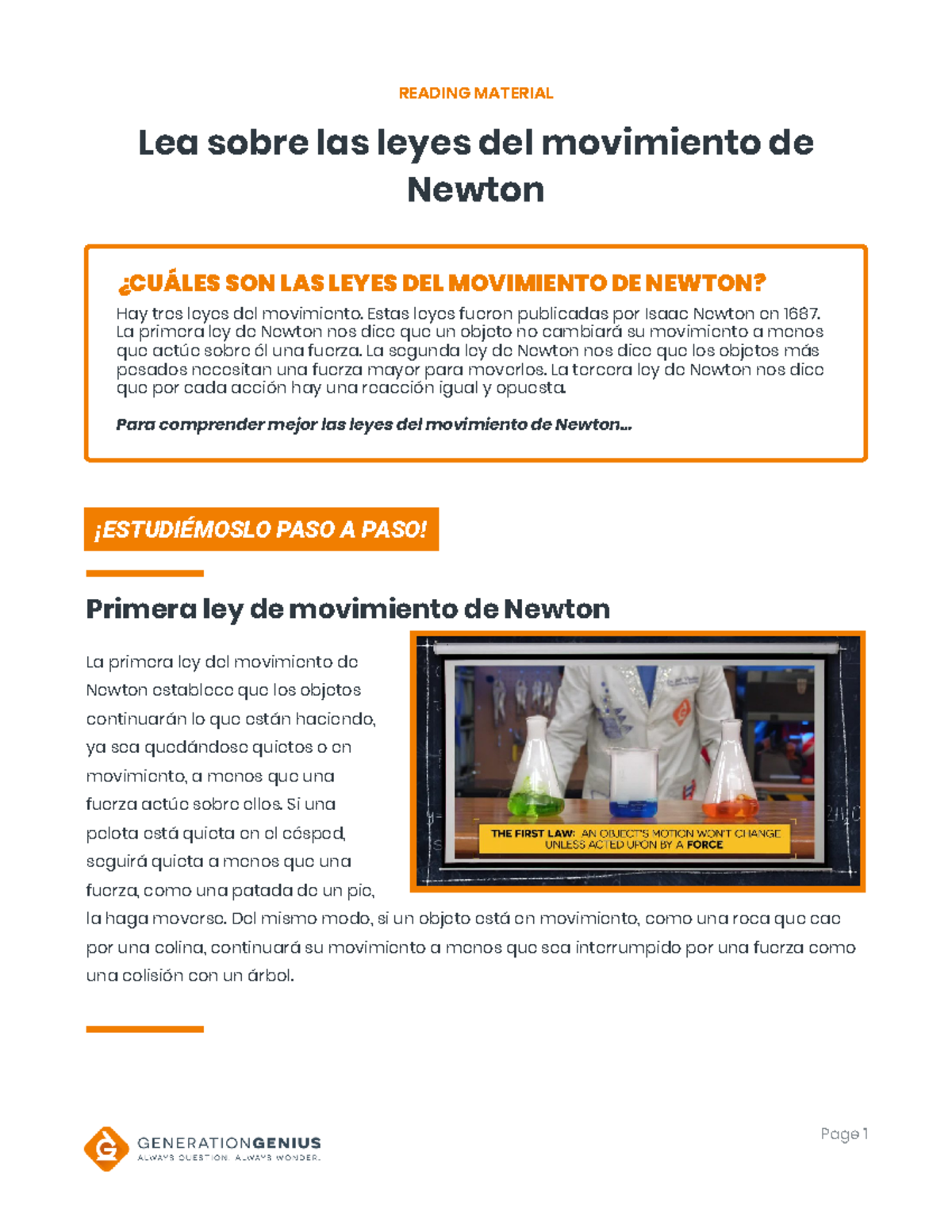 Leyes del movimiento de newton material de lectura 6 a 8 grado ...