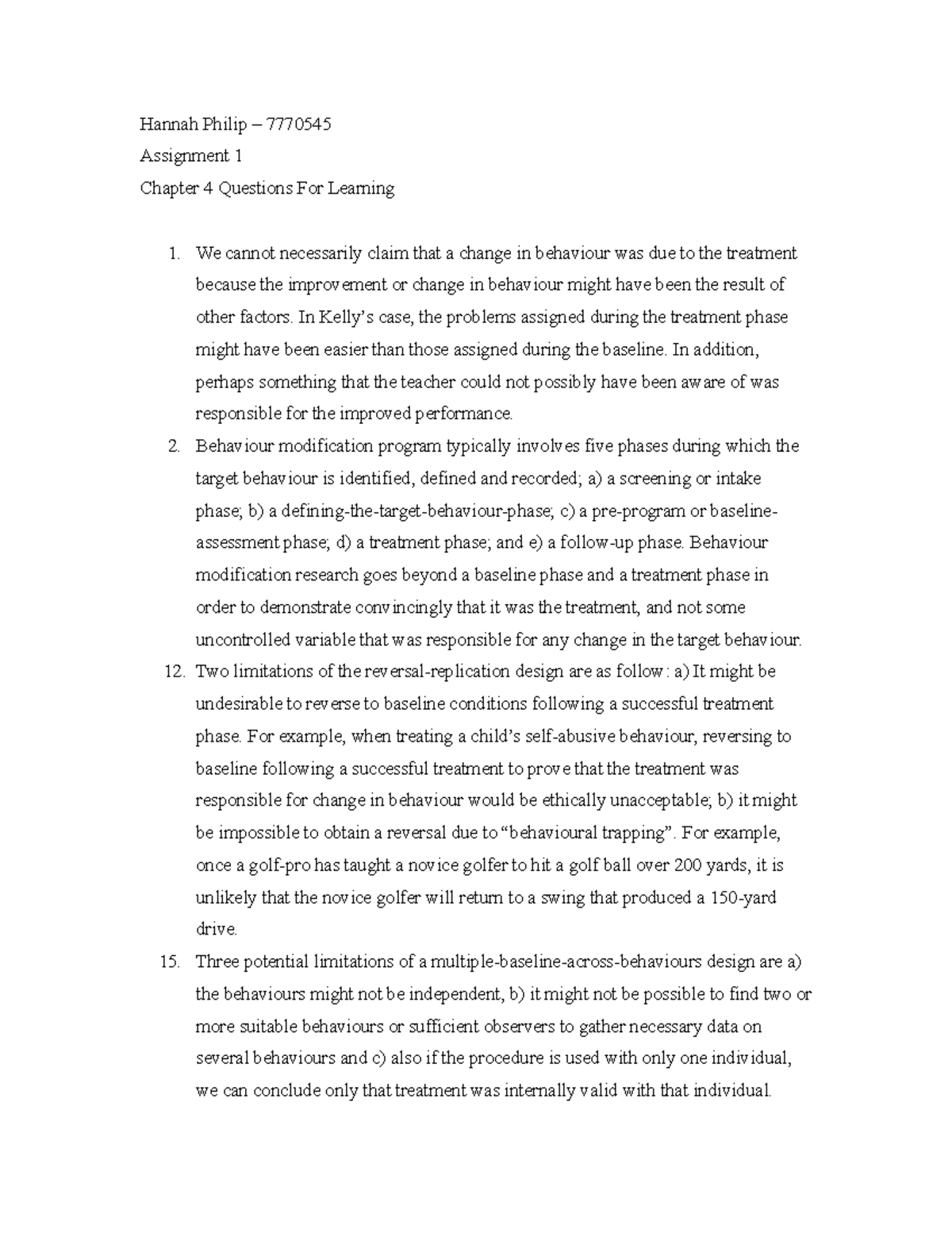 PSYC 3150 Assignment 1 - Hannah Philip – 7770545 Assignment 1 Chapter 4 Questions For Learning ...