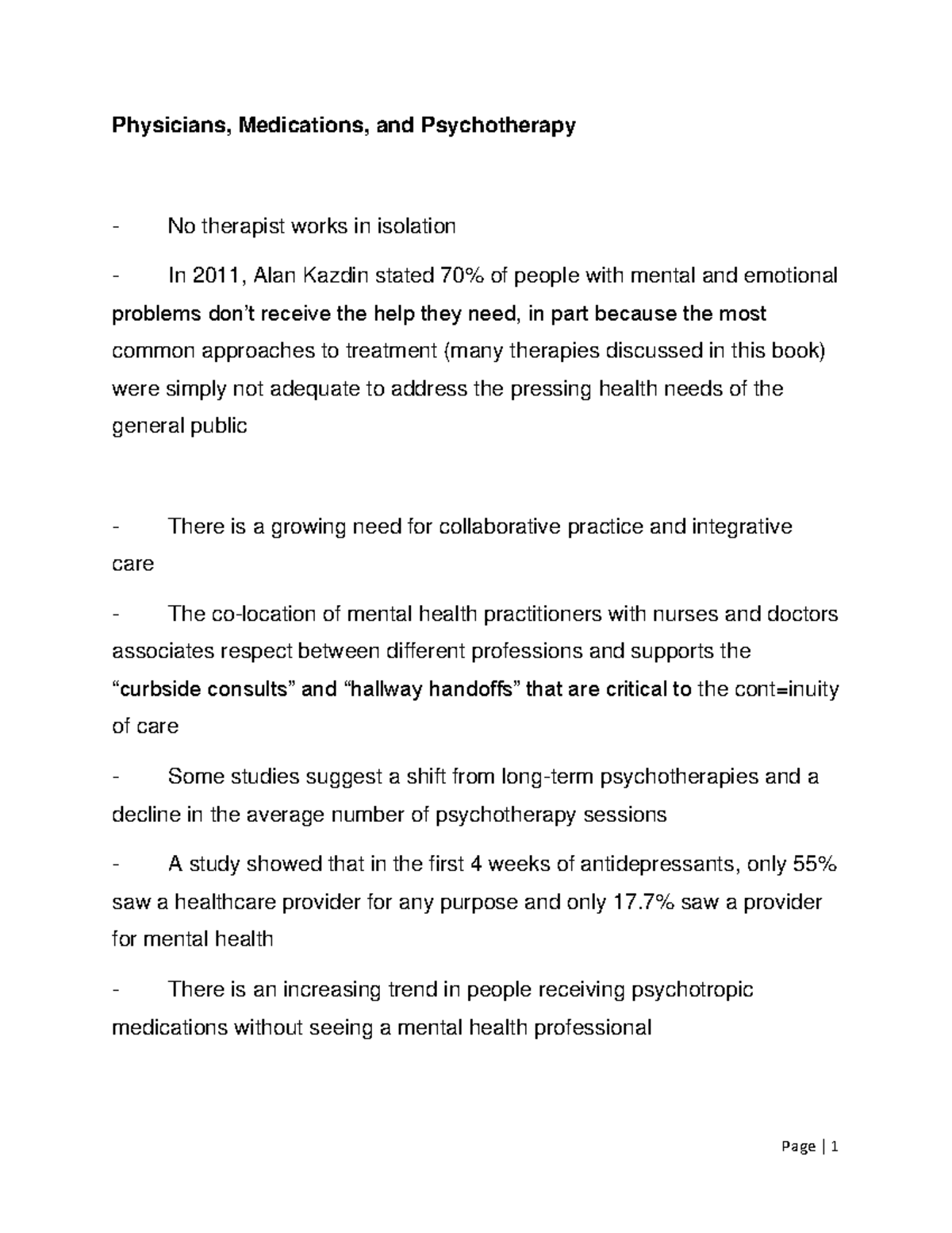 Physicians, Medications, and Psychotherapy - Studocu