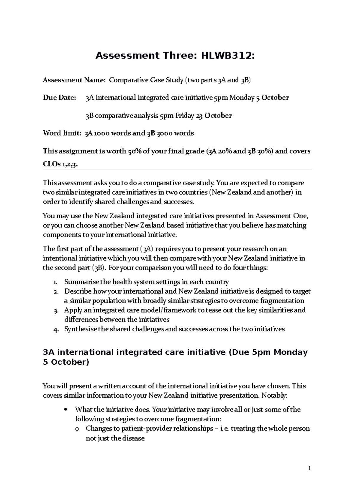 Assessment 3 - Comparative Case Study - Assessment Three: HLWB312 ...