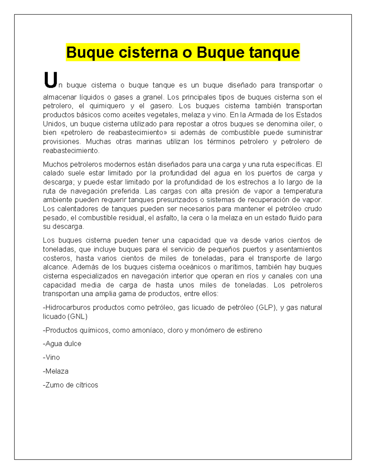 Buque cisterna o Buque tanque 1 - Los principales tipos de buques ...