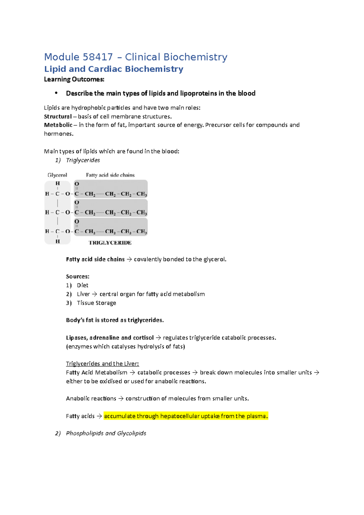 Module 58417 - Biochem notes - Module 58417 – Clinical Biochemistry ...