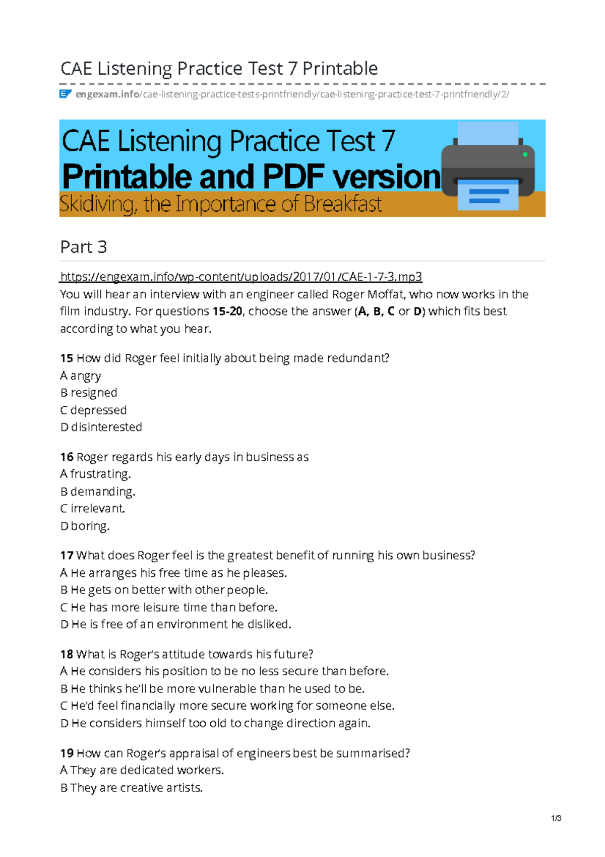 Engexam.info-CAE Listening Practice Test 7.2 Printable - CAE Listening ...