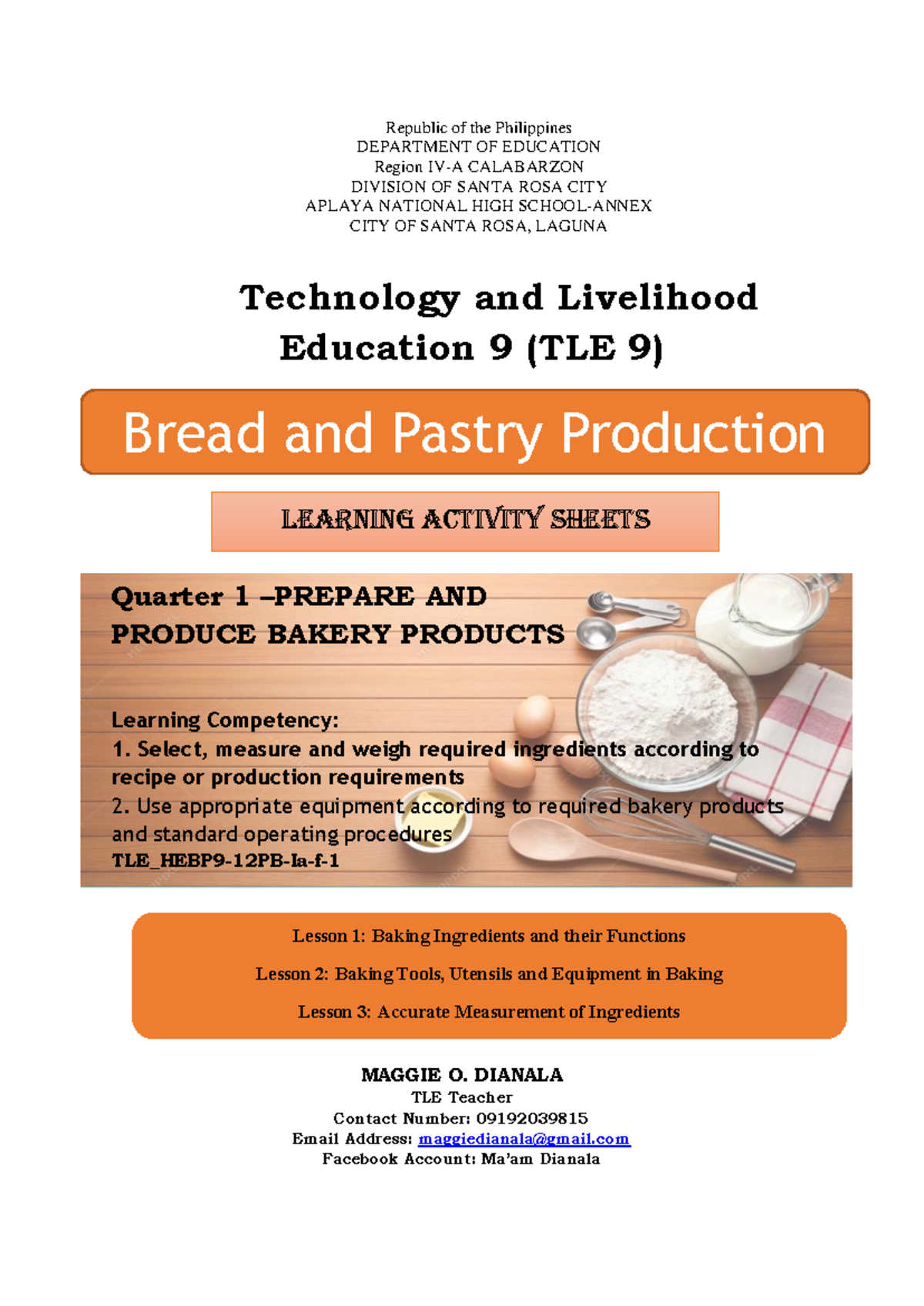 LAS BPP Lesson 1 3 - Quarter 1 – PREPARE AND PRODUCE BAKERY PRODUCTS ...