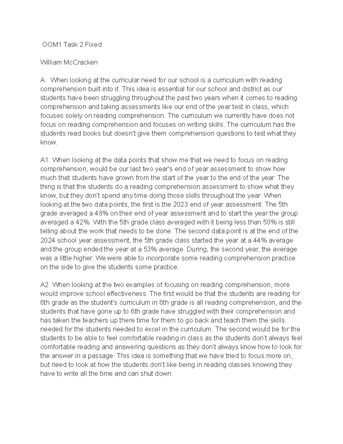 OOM1 Task 2 Fixed - Task 2 - OOM1 Task 2 Fixed William McCracken A ...