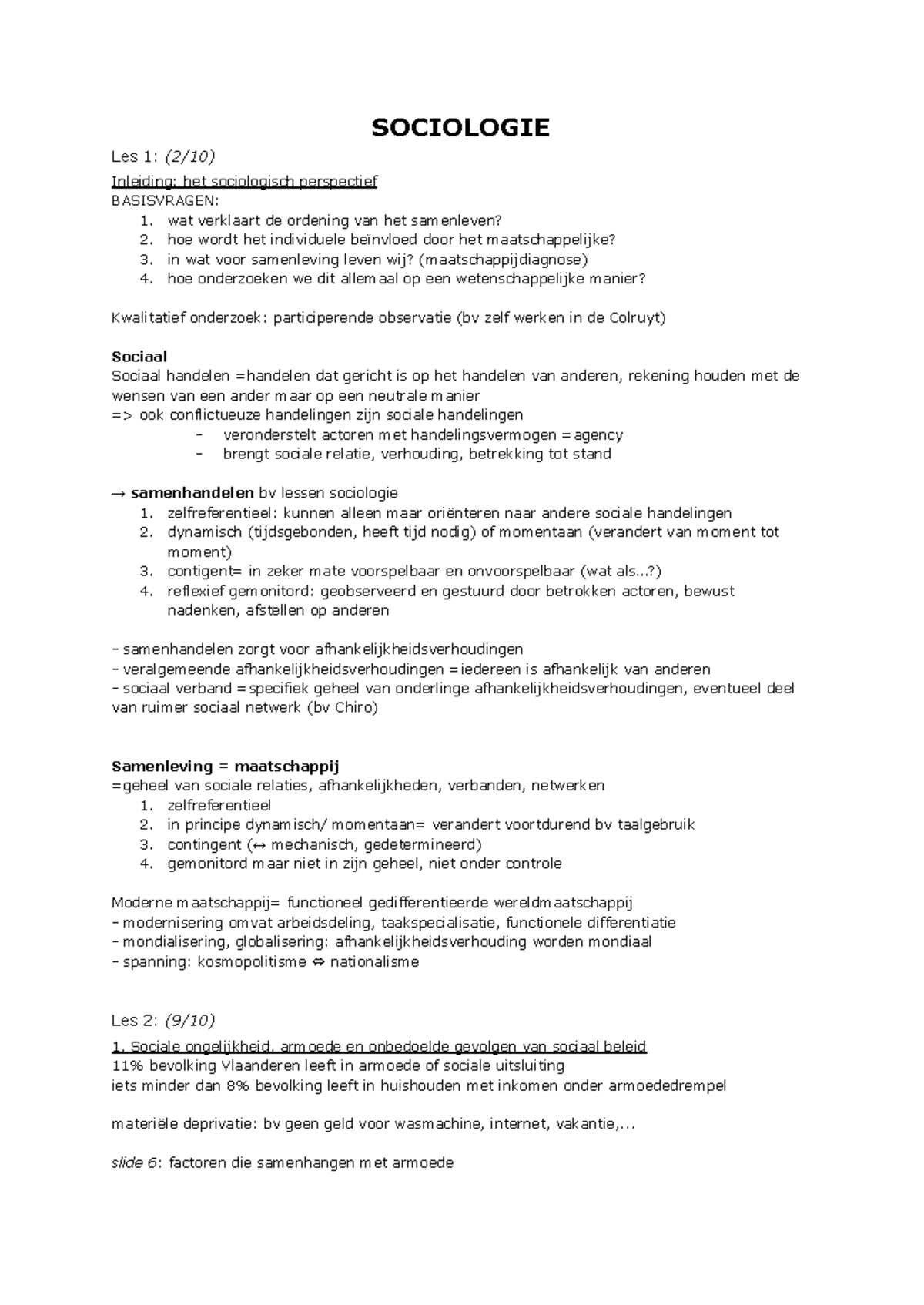 Sociologie - SOCIOLOGIE Les 1: (2/10) Inleiding: het sociologisch ...