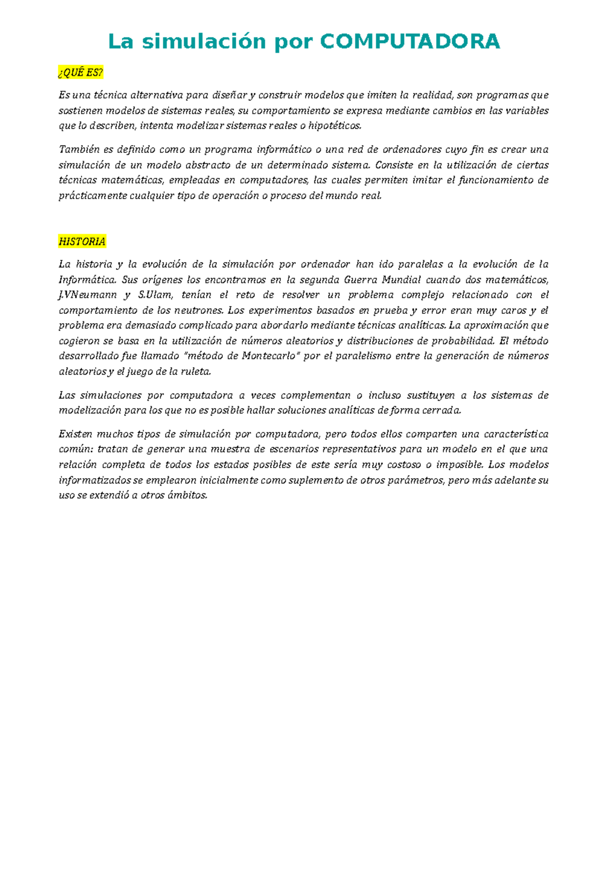 Simulacion POR Computadora... - La simulación por COMPUTADORA ¿QUÉ ES ...