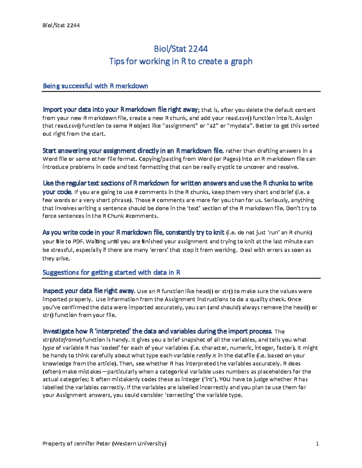 Tips for working in R to create a graph - Biol/Stat 2244 Tips for working in R to create a graph ...
