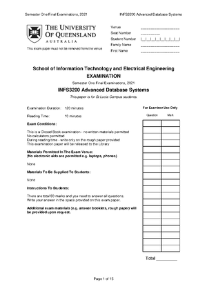 Practice Exam 2011, Advanced Database Systems, questions and answers ...