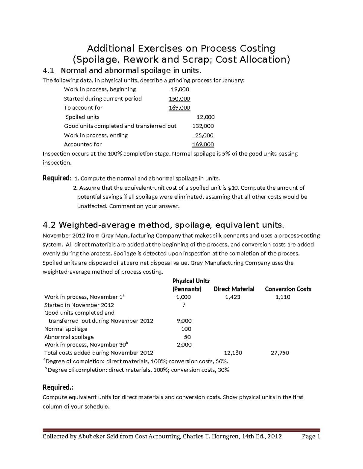 Additional Exercises on Process Costing Spoilage, Rework, and Scrap ...