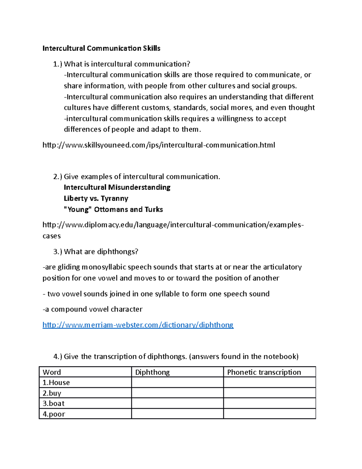 Assignment - comm class - Intercultural Communicaion Skills 1.) What is ...