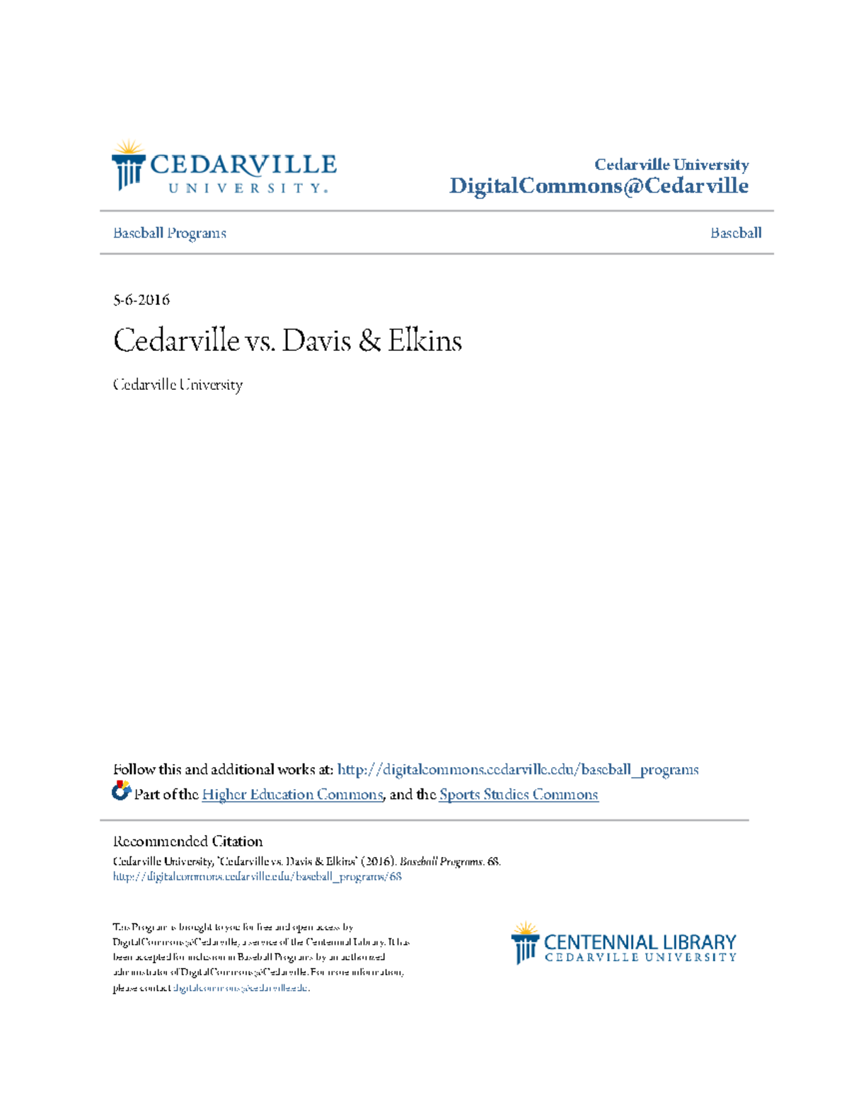 Cedarville vs. Davis & Elkins Case summary - Cedarville University ...