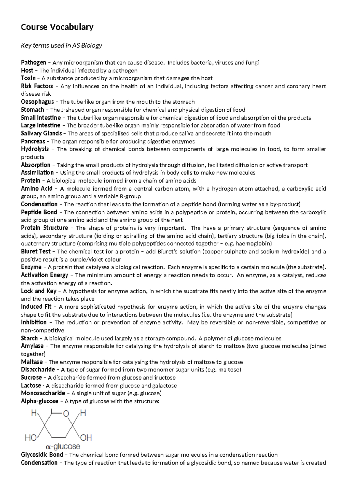 AS Biology Key Word List - Course Vocabulary Key terms used in AS ...