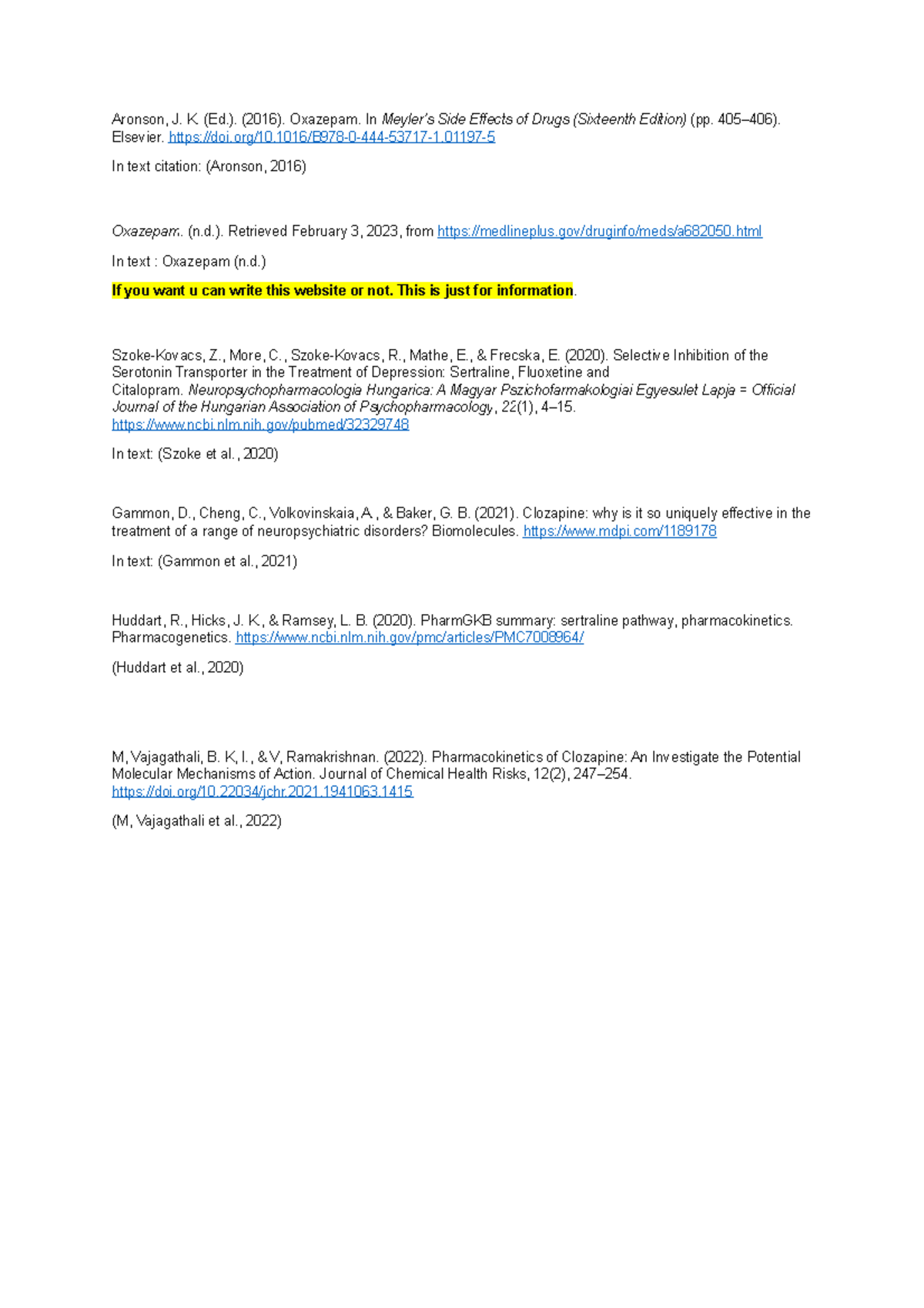 Refrences Medication - Aronson, J. K. (Ed.). (2016). Oxazepam. In ...