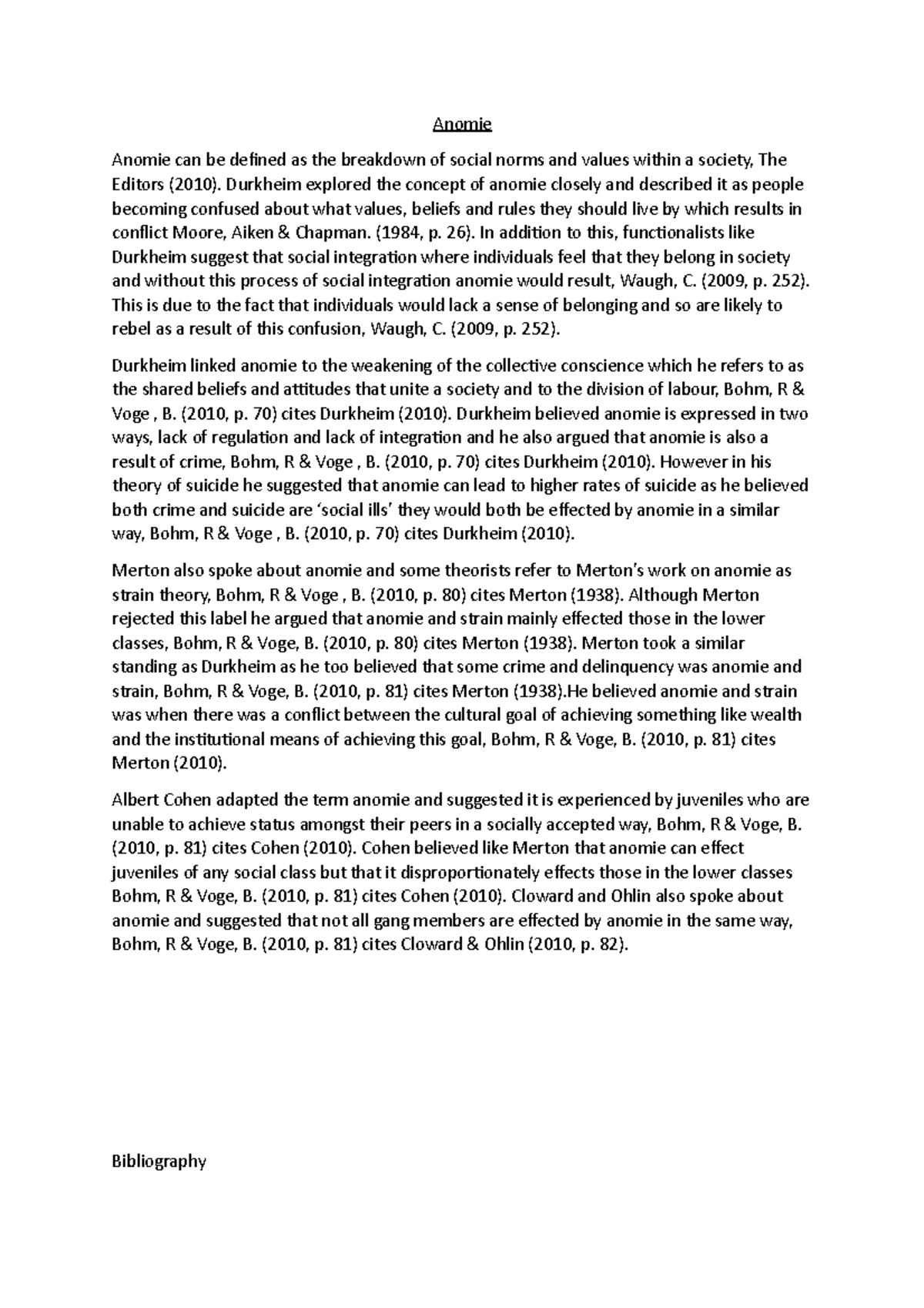 Anomie - Anomie Anomie can be defined as the breakdown of social norms ...