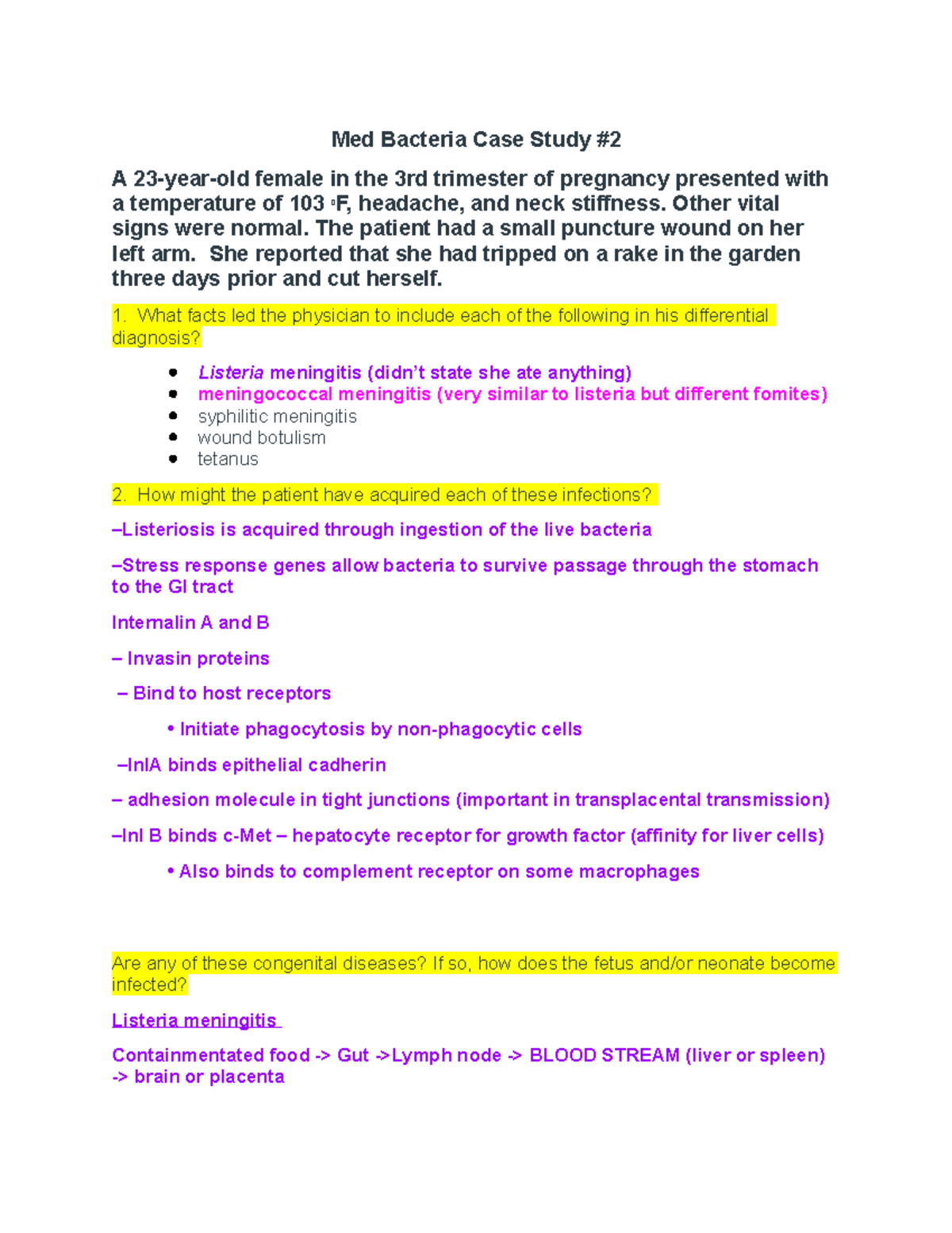 Med Bacteria Case Study sell - Med Bacteria Case Study A 23-year-old ...