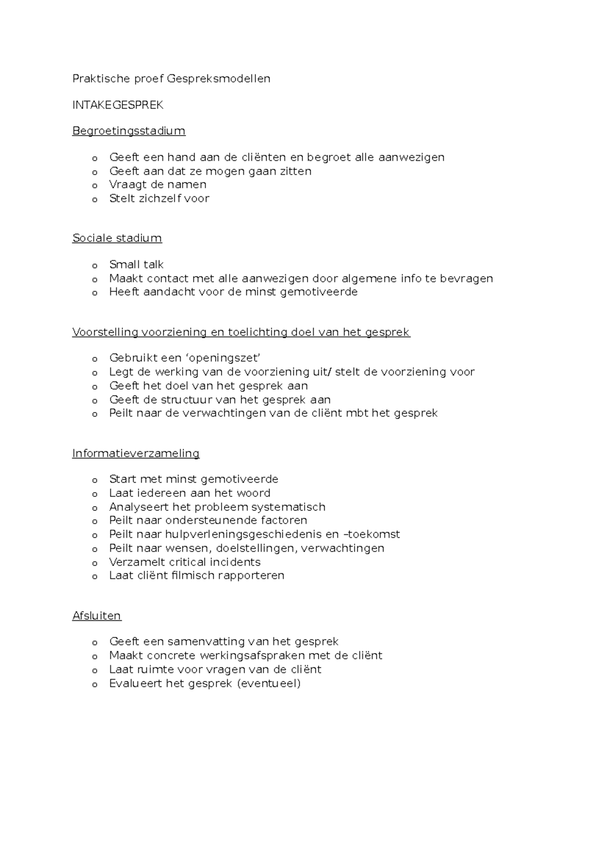 Achterkant checklist Intake - Praktische proef Gespreksmodellen ...