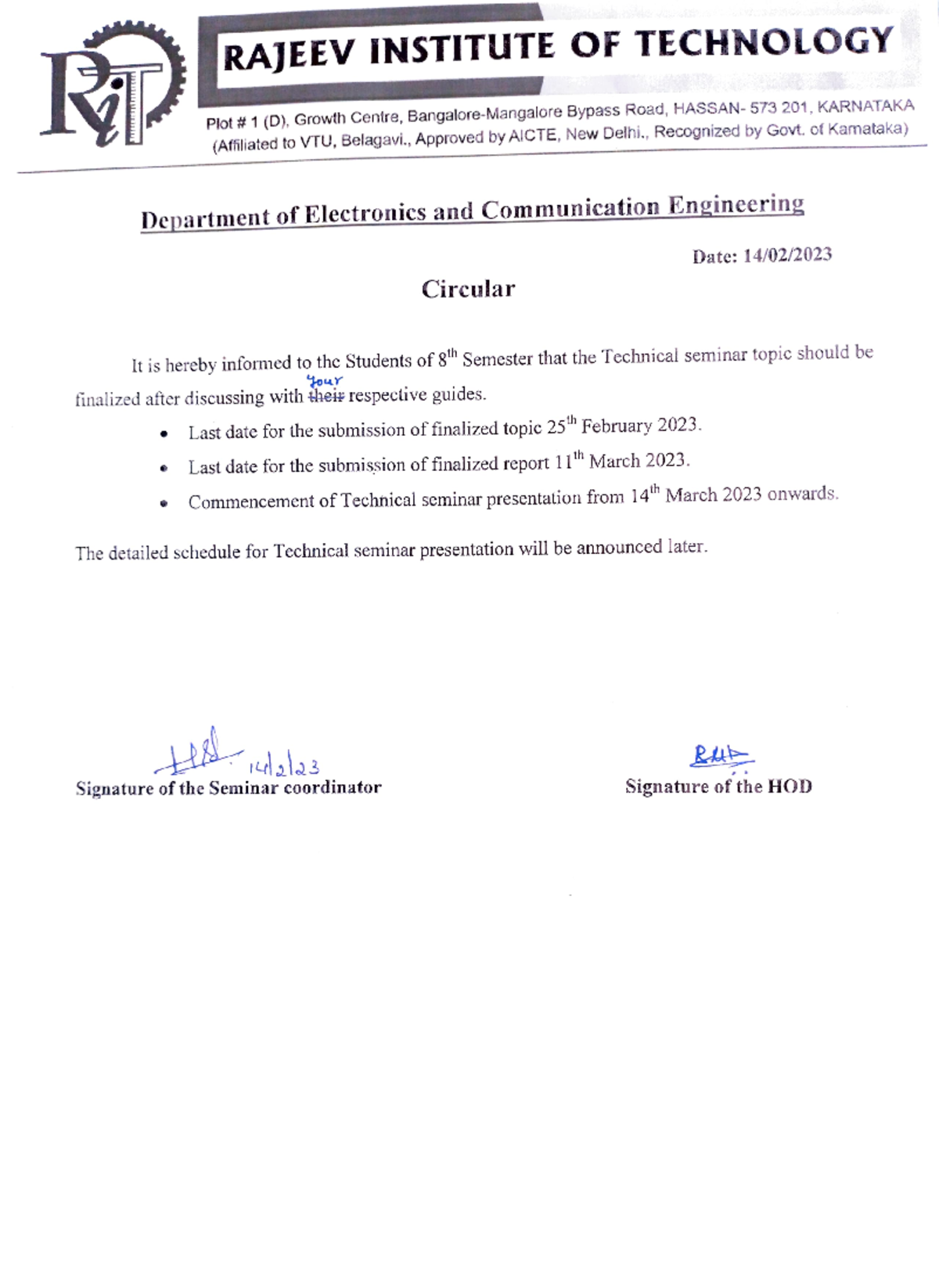 Seminar circular - RAJEEV INSTITUTE OF TECHNOLOGY Plot # 1 (D), Growth ...