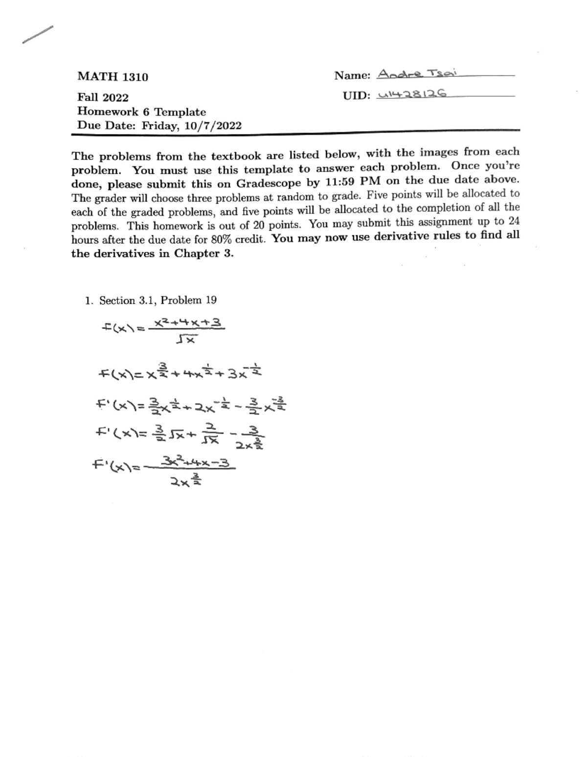 Calc Homework 6 - MATH 1310 - University of Utah - Studocu