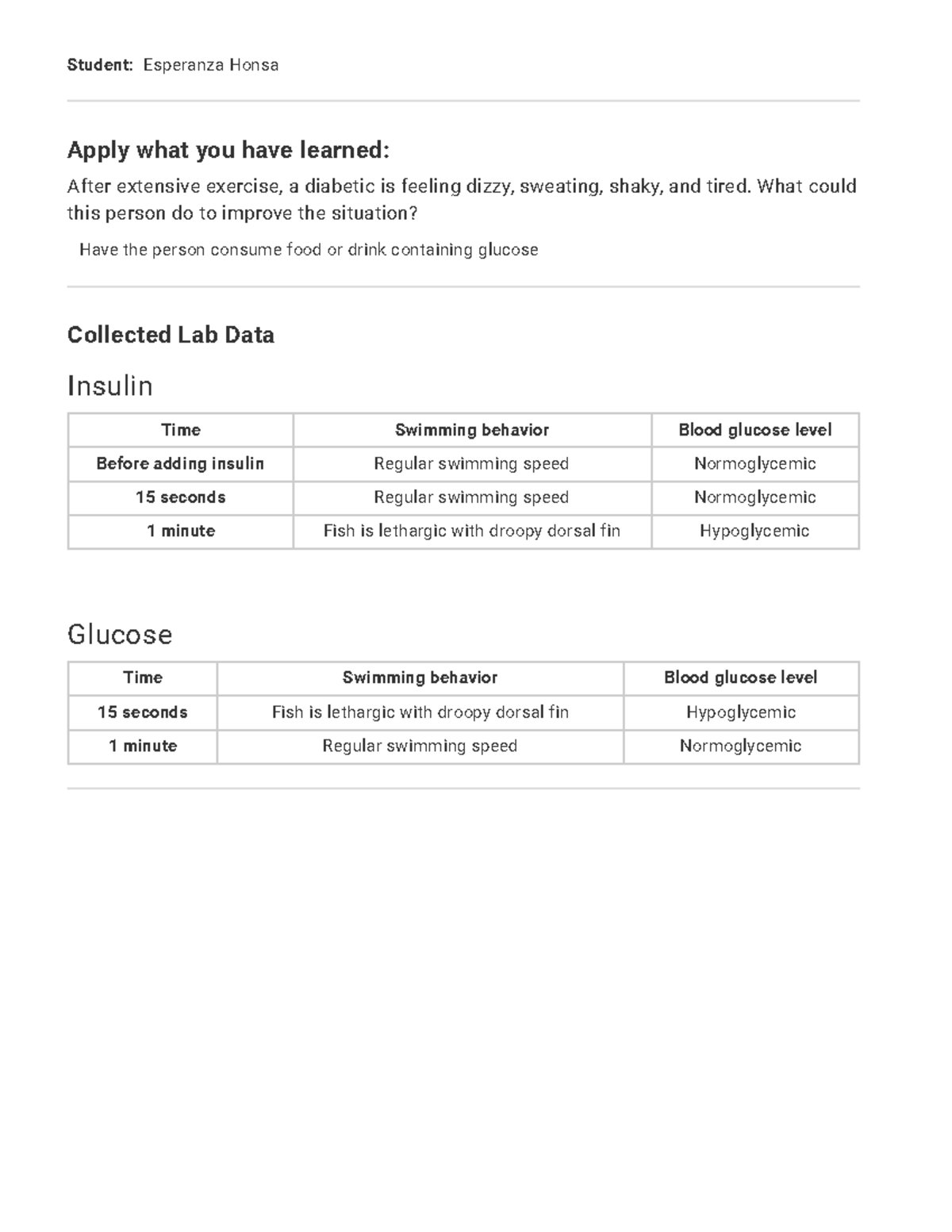 Virtual Lab Endocrine System - Effects of Blood Glucose Level - Student ...