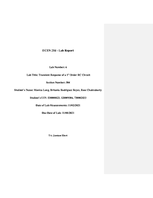 Intro To 214lab - Lab - ECEN 214 - Lab Report Lab Number: 1 Lab Title: Introduction to ...